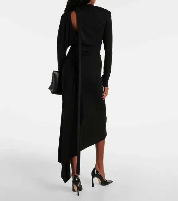 Victoria Beckham Asymmetric Ruched Midi Dress - Black