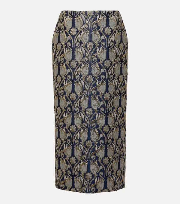 Valentino Garavani Mossi Brocade Midi Skirt - Blue