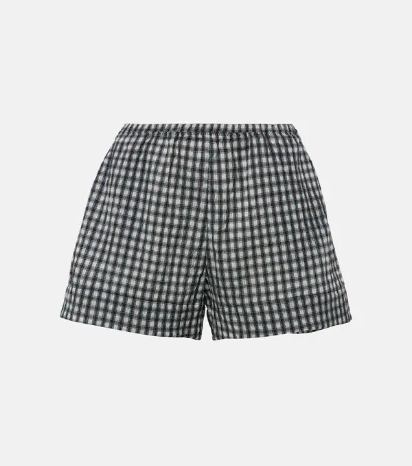 GANNI Checked Seersucker Shorts - Black