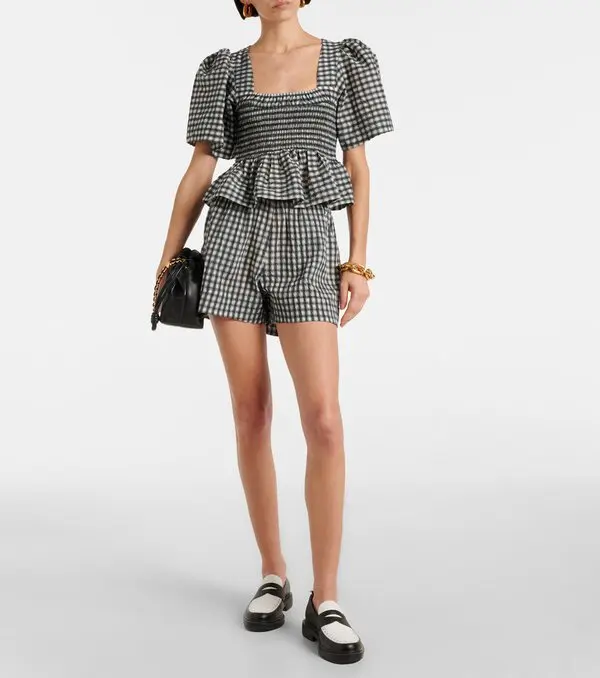 GANNI Checked Seersucker Shorts
