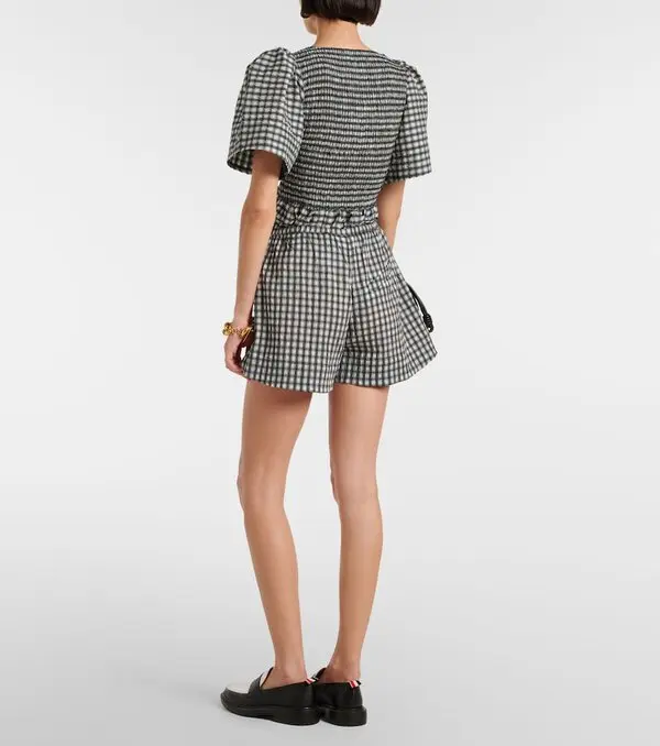 GANNI Checked Seersucker Shorts