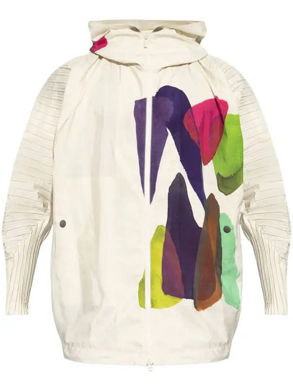 Issey Miyake Graphic Print Hooded Jacket - Neutrals