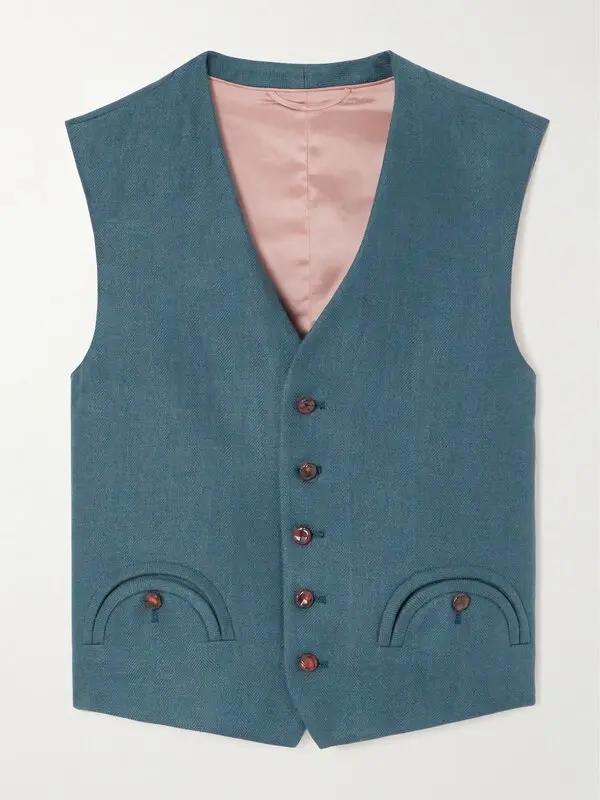 BLAZÉ MILANO Feral Herringbone Linen Vest - Blue