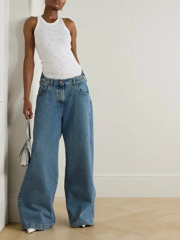 Attico Layered High-rise Wide-leg Jeans