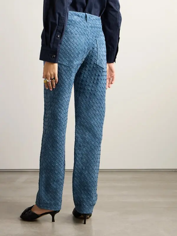 Bottega Veneta Intrecciato Suede Straight-leg Trousers - Blue