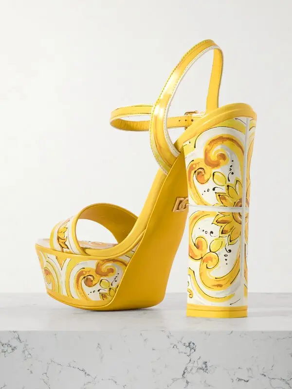 Dolce & Gabbana Keira Printed Leather Platform Sandals - Yellow