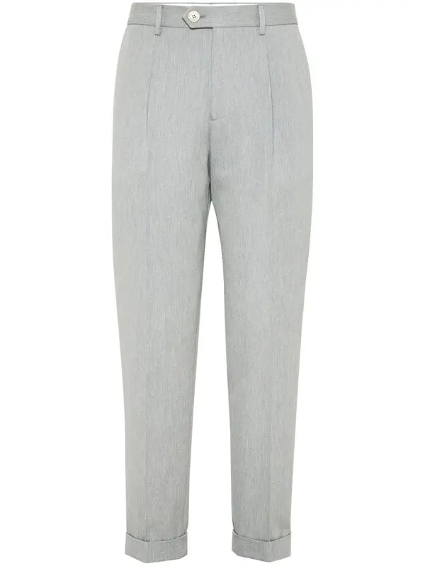 Brunello Cucinelli Pressed-crease Tapered Trousers - Grey