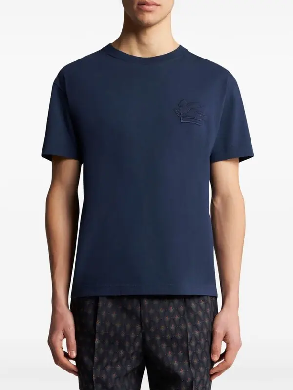 Etro T-shirt With Pegaso Embroidery - Blue