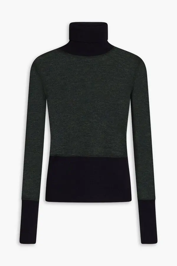 Thom Browne Twotone Ribbed Wool Turtleneck Top