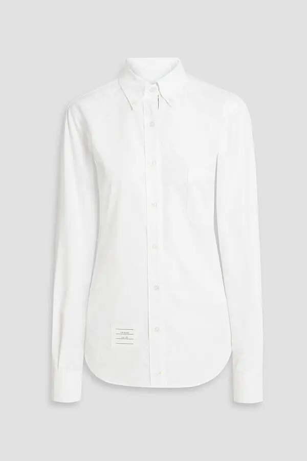 Thom Browne Cotton Poplin Shirt With Logo Appliqu - White