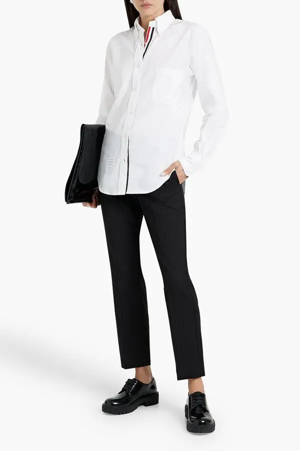 Thom Browne Cotton Poplin Shirt With Logo Appliqu