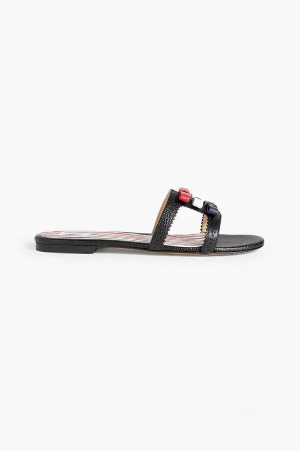 Thom Browne Bow-detailed Pebbled-leather Sandals