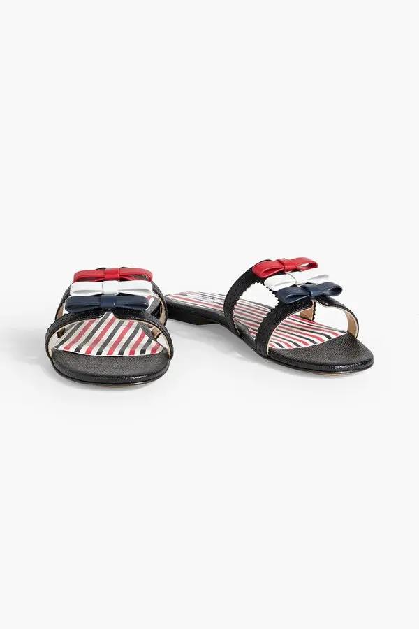 Thom Browne Bow-detailed Pebbled-leather Sandals