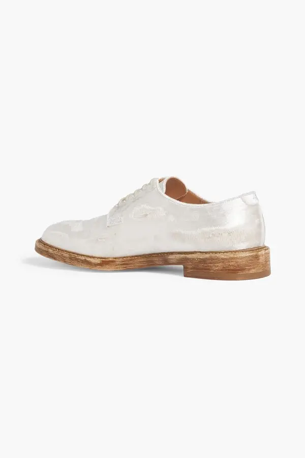 Maison Margiela Distressed Velvet Derby Shoes In Platinum  display picture 1