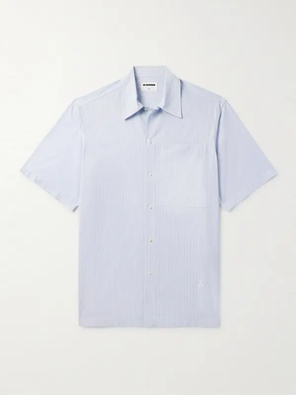 JIL SANDER Oversized Logo-embroidered Striped Cotton-poplin Shirt