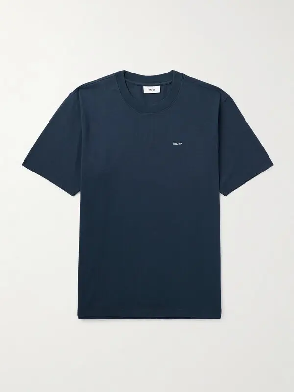 Nn07 Adam 3209 Logo-embroidered Pima Cotton-jersey T-shirt - Blue