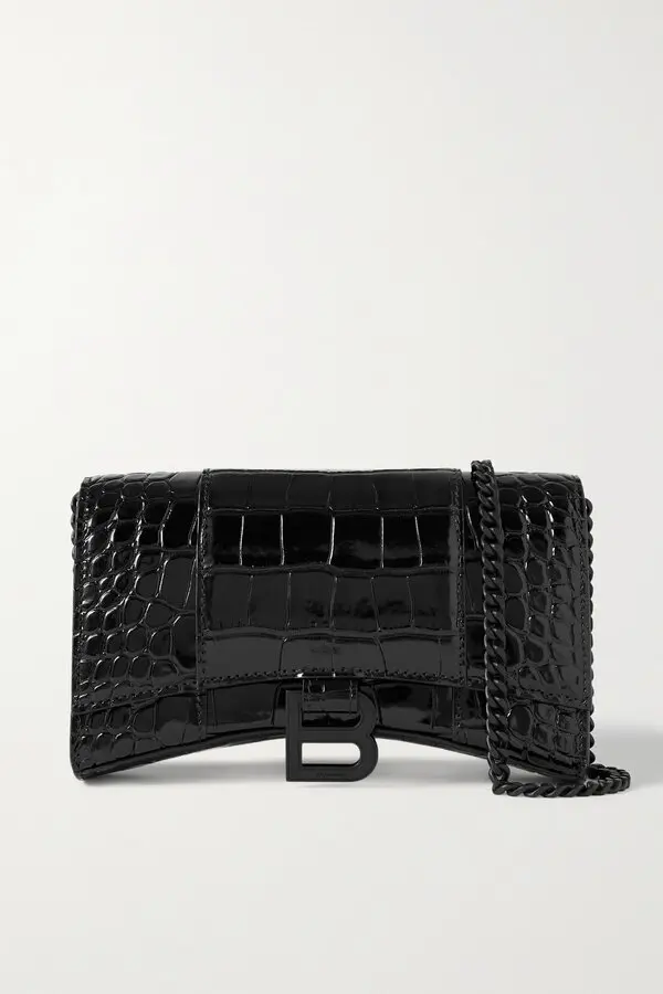 Balenciaga Hourglass Croc-effect Shoulder Bag - Black