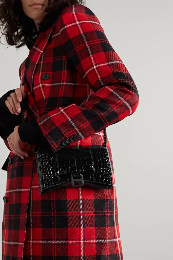 Balenciaga Hourglass Croc-effect Shoulder Bag - Black
