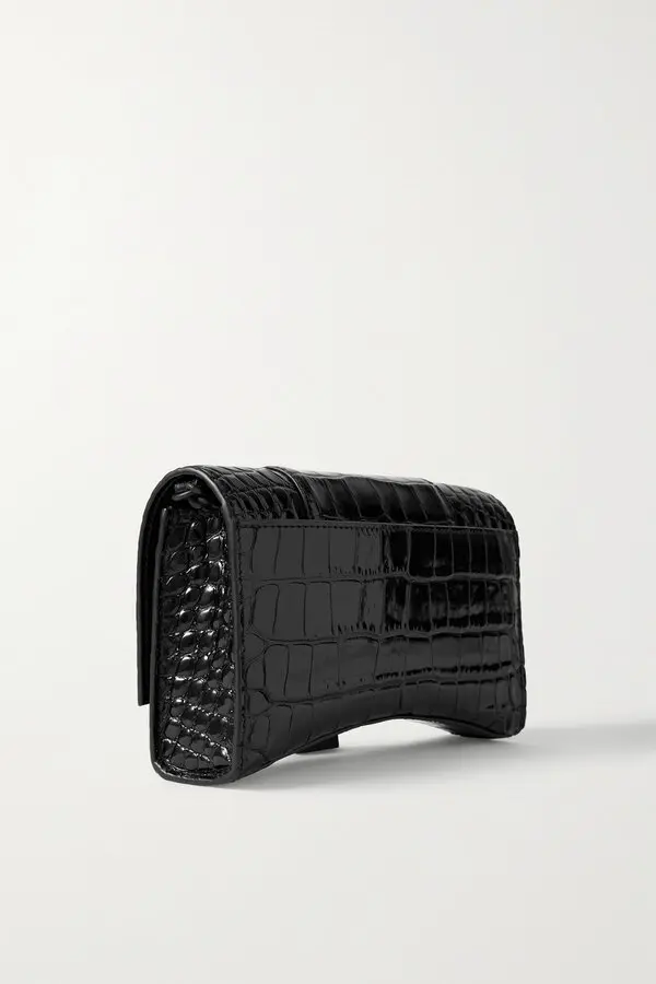 Balenciaga Hourglass Croc-effect Shoulder Bag - Black