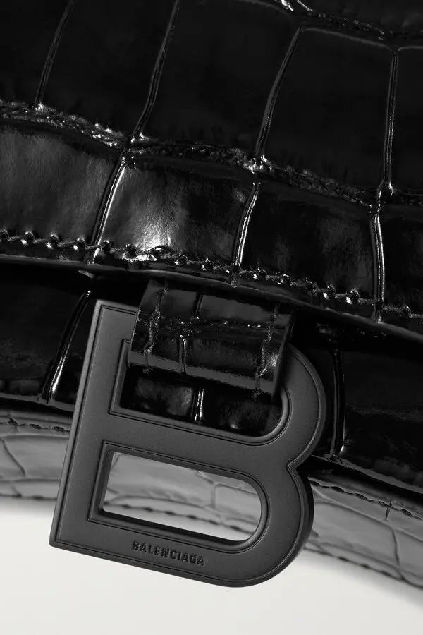 Balenciaga Hourglass Croc-effect Shoulder Bag - Black
