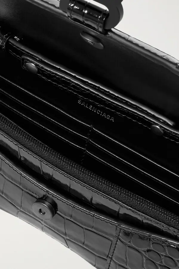 Balenciaga Hourglass Croc-effect Shoulder Bag - Black