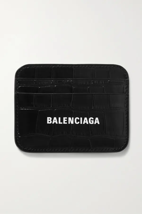 Balenciaga Cash Printed Croc-effect Leather Cardholder - Black