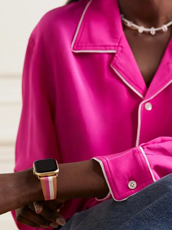 LACALIFORNIENNE Striped Leather Watch Strap - Pink