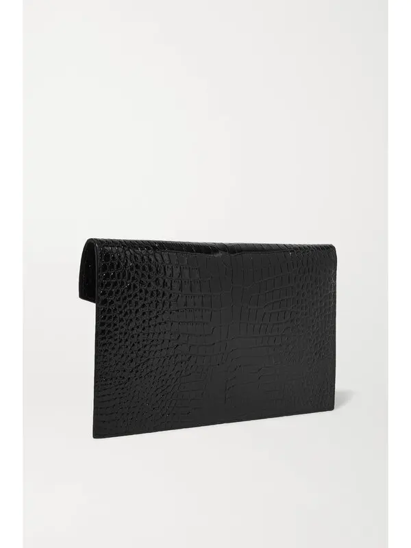 Saint Laurent Uptown Croc-effect Patent-leather Pouch - Black