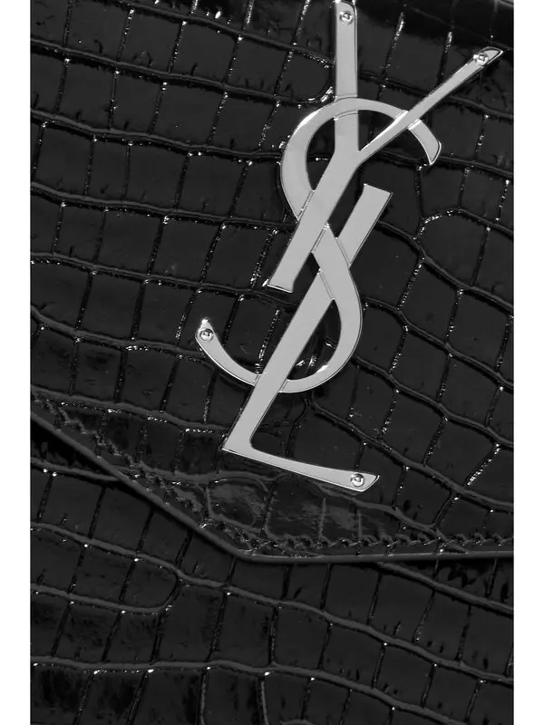 Saint Laurent Uptown Croc-effect Patent-leather Pouch - Black