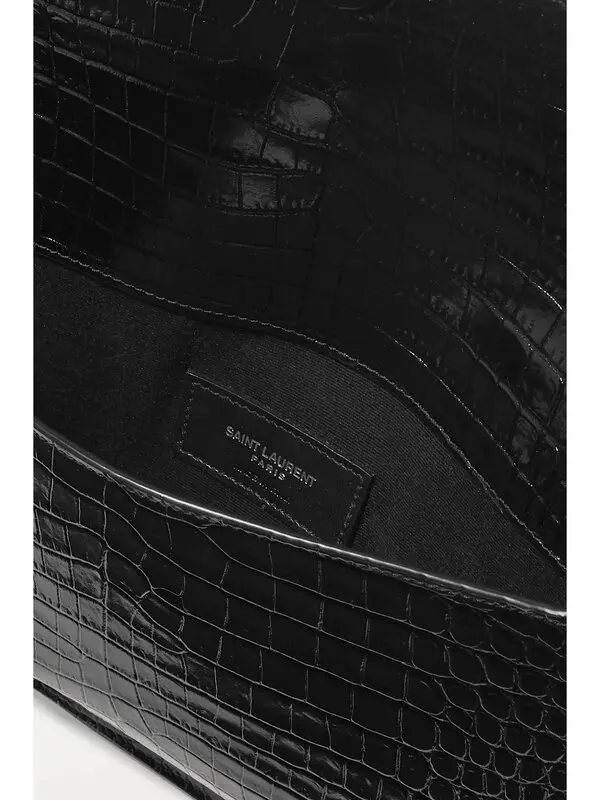 Saint Laurent Uptown Croc-effect Patent-leather Pouch - Black