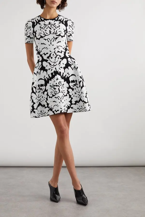 Alexander Mcqueen Jacquard-Knit Mini Dress - Black | Editorialist