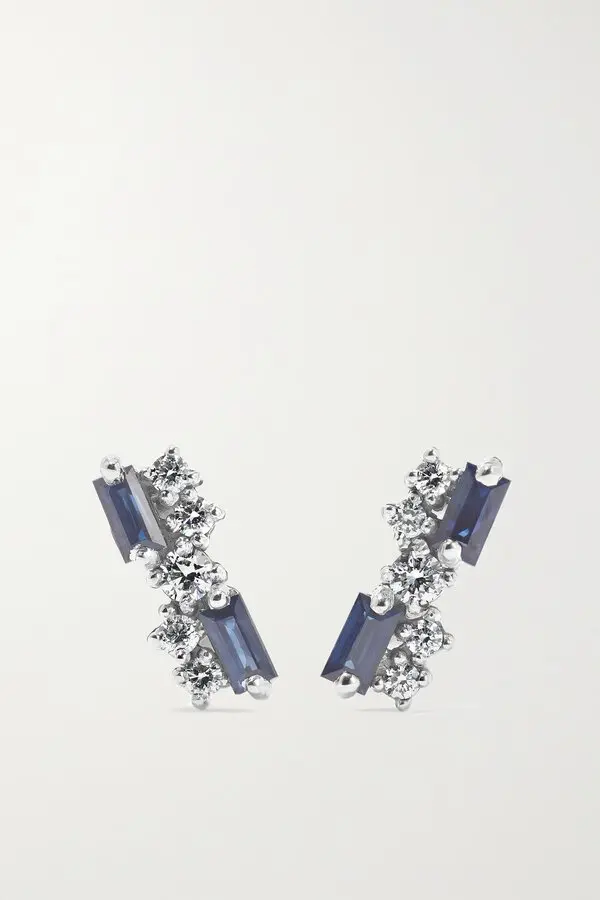 SUZANNE KALAN 18-karat White Sapphire And Diamond Earrings - Gold