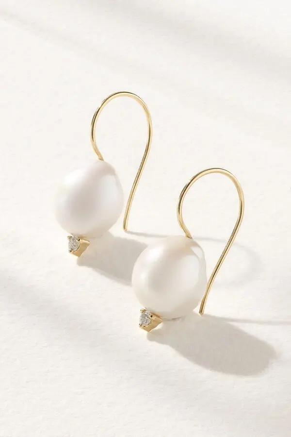 Mizuki 14-karat Pearl And Diamond Earrings - Gold