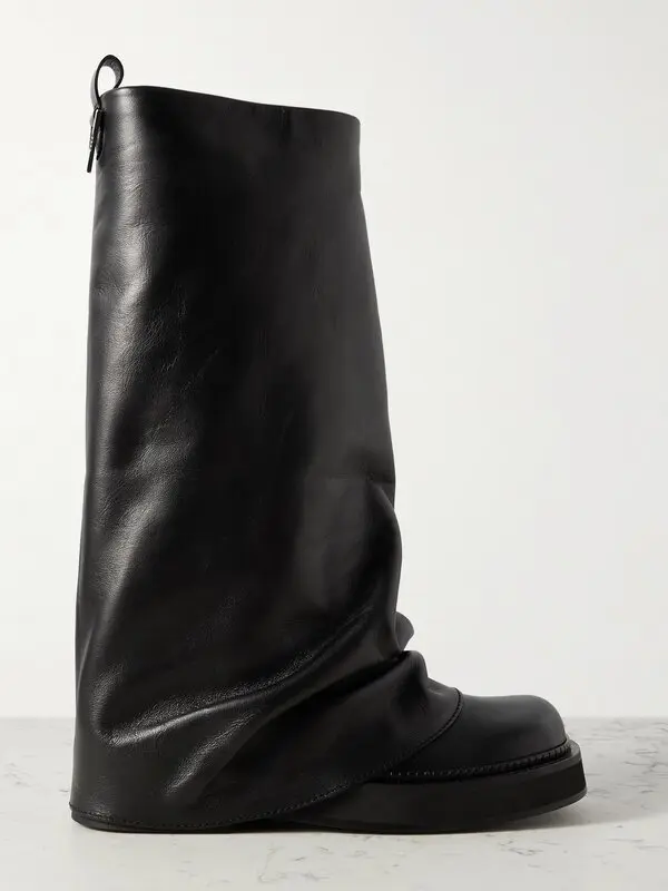 Attico Robin Layered Leather Knee Boots - Black