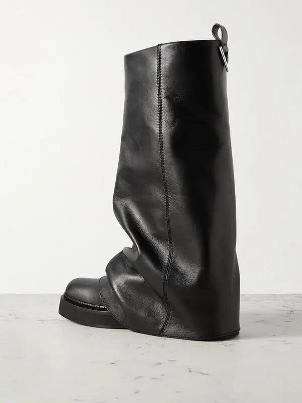 Attico Robin Layered Leather Knee Boots - Black