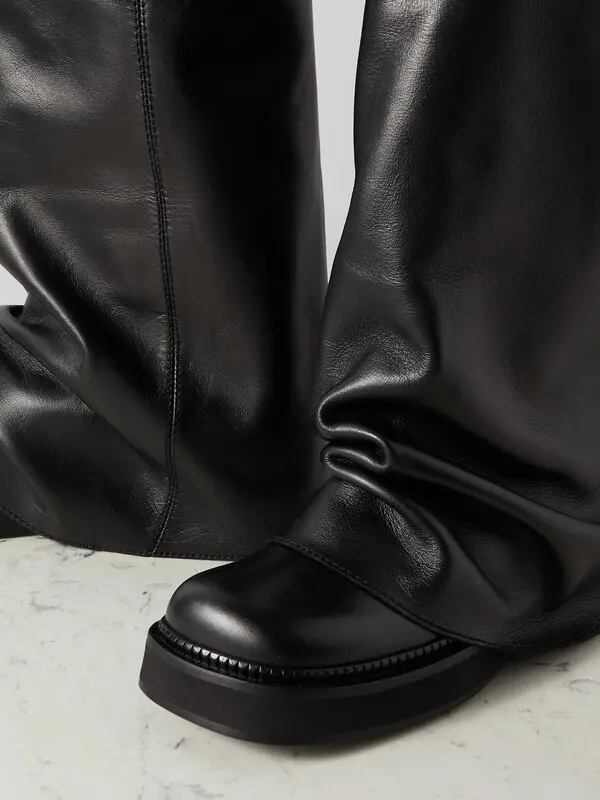 Attico Robin Layered Leather Knee Boots - Black