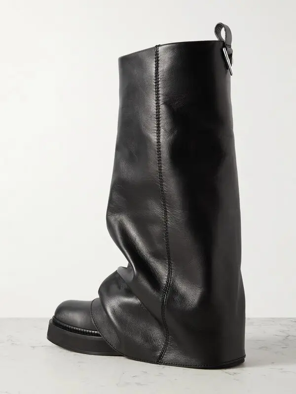 Attico Robin Layered Leather Knee Boots - Black