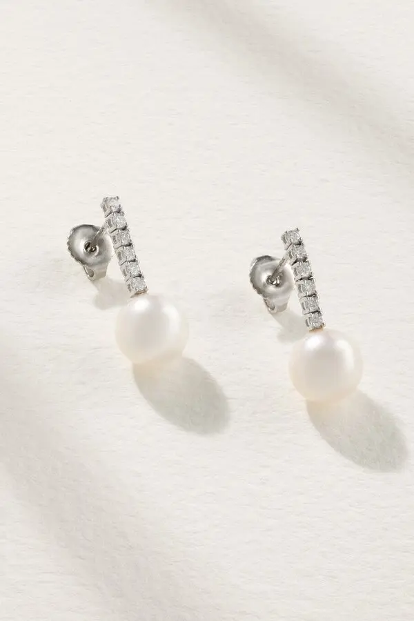 Mizuki 18-karat White Pearl And Diamond Earrings - Gold