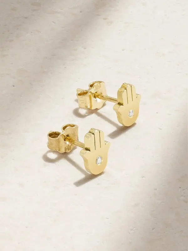 JENNIFER MEYER Mini Hamsa 18-karat Diamond Stud Earrings - Gold