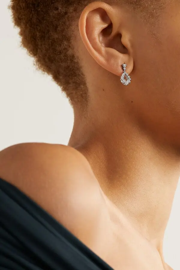 SUZANNE KALAN 18-karat White Diamond Drop Earrings