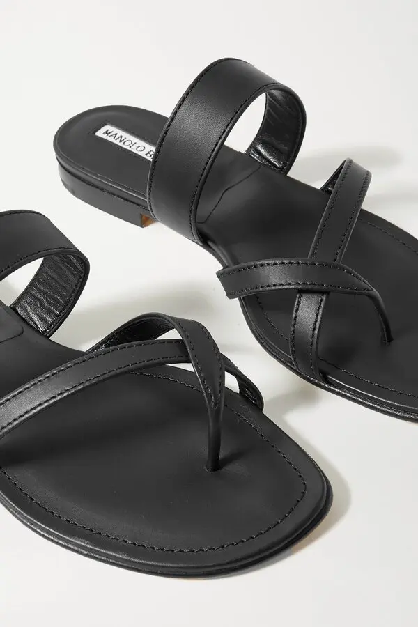 Manolo Blahnik Susa Leather Sandals - Black