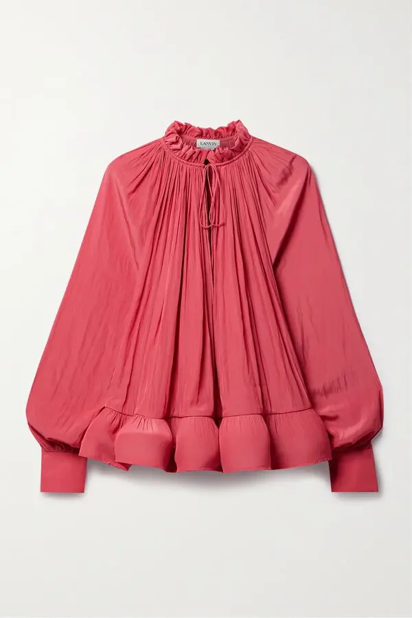 LANVIN Ruffled Gathered Charmeuse Blouse
