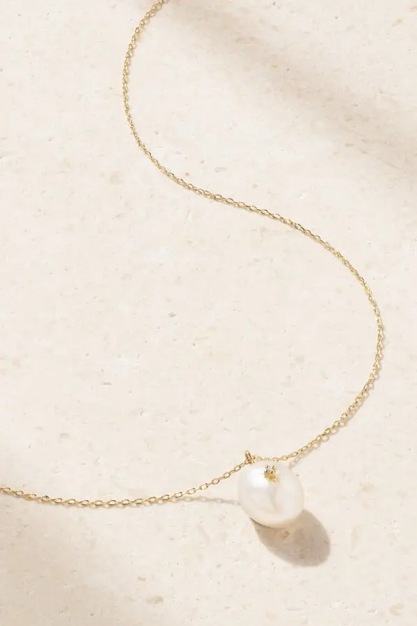 Mateo 14-karat Gold, Pearl And Diamond Necklace - Off-white