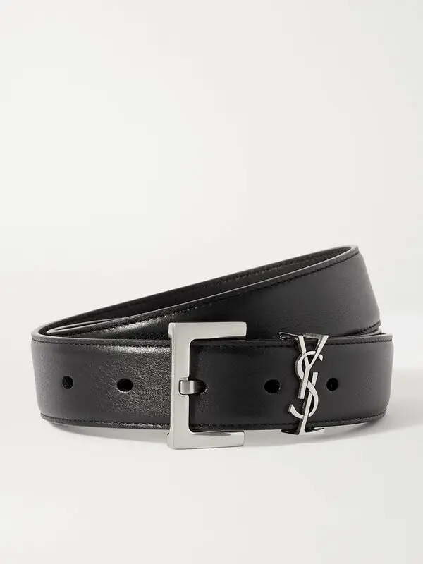 Saint Laurent Cassandre Leather Belt - Black