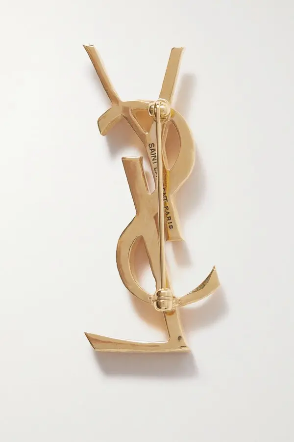 Saint Laurent Tone Logo Brooch - Gold