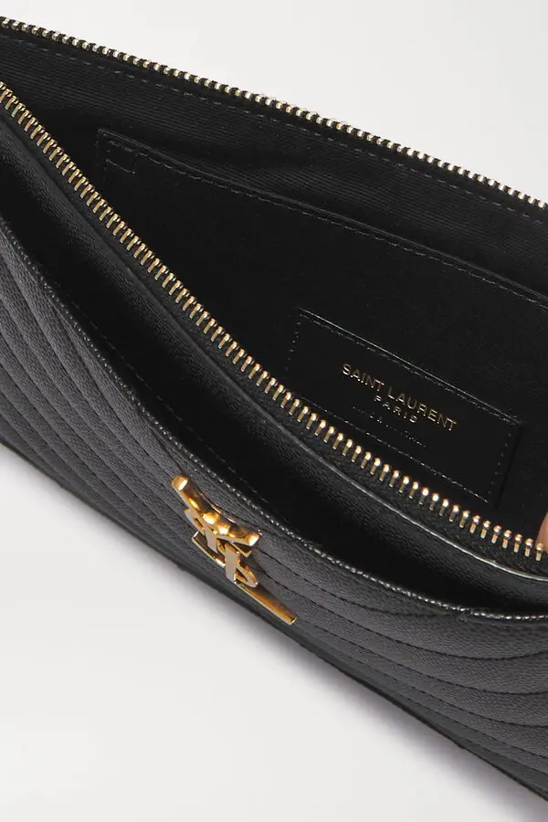 Saint Laurent Monogramme Quilted Textured-leather Pouch