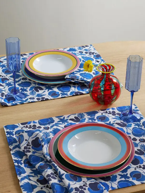 La DoubleJ Set Of Two Printed Linen Placemats - Blue