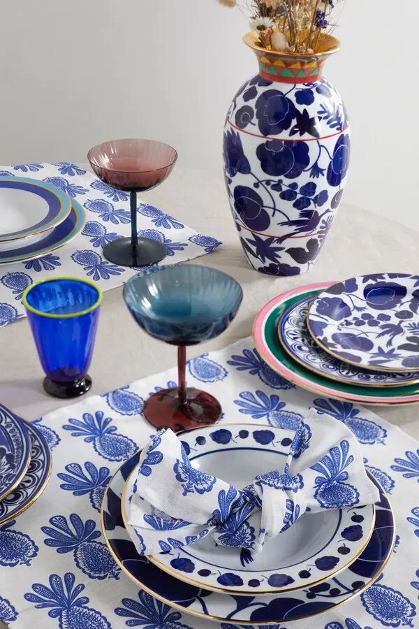 La DoubleJ Set Of Six Printed Linen Napkins - Blue
