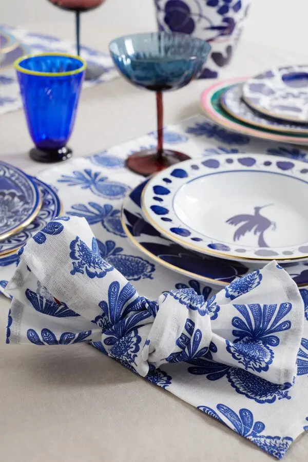 La DoubleJ Set Of Six Printed Linen Napkins - Blue
