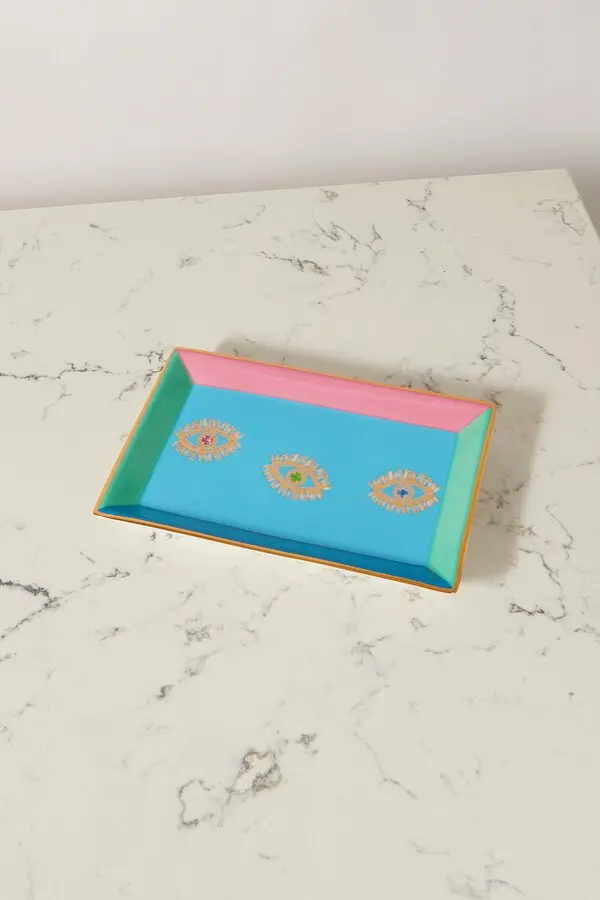 SUZANNE KALAN Jonathan Adler Porcelain Jewelry Tray - Blue